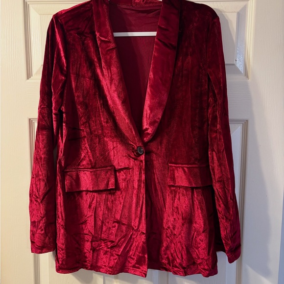 SHEIN | Jackets & Coats | Shein Deep Red Velvet Blazer | Poshmark